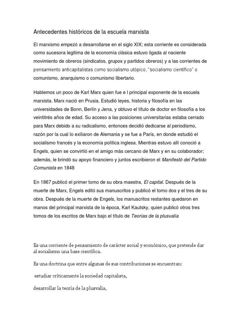 Antecedentes Históricos de La Escuela Marxista Completo | PDF | Karl ...