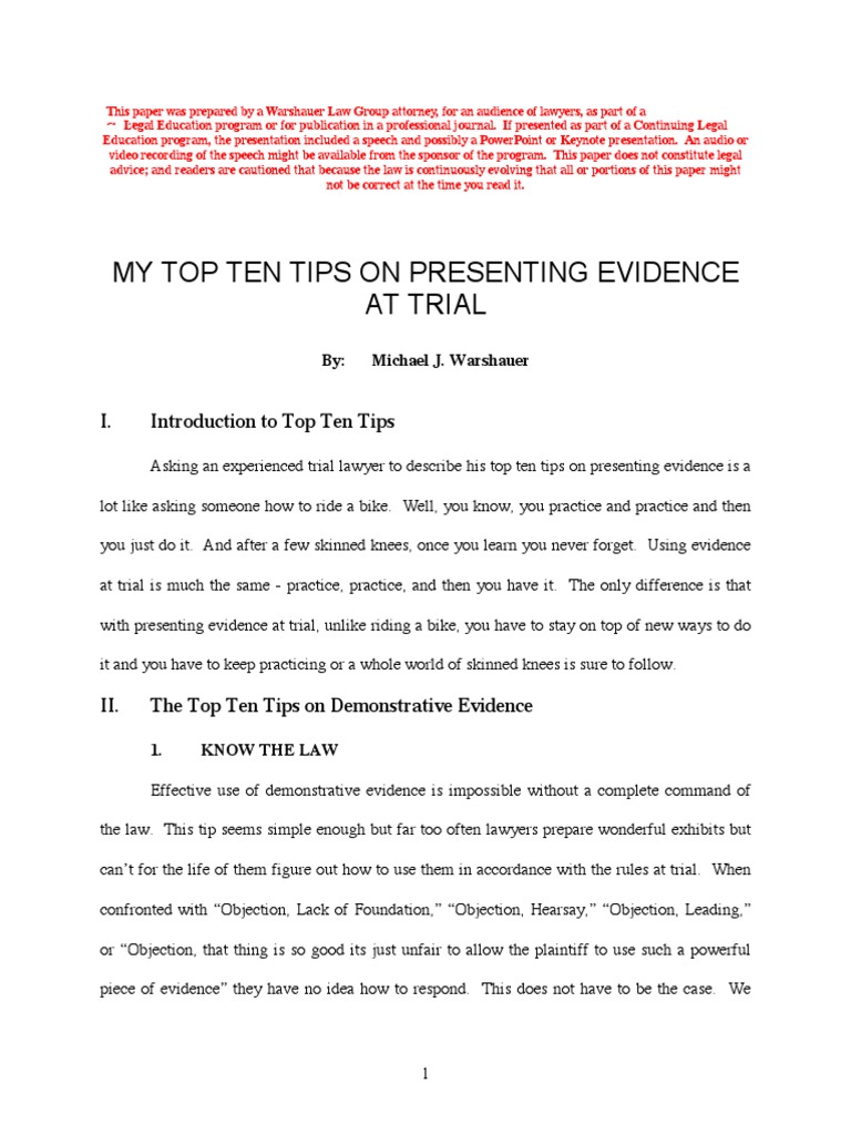 My Top Ten Tips On Presenting Evidence at Trial | PDF | Evidence (Law ...