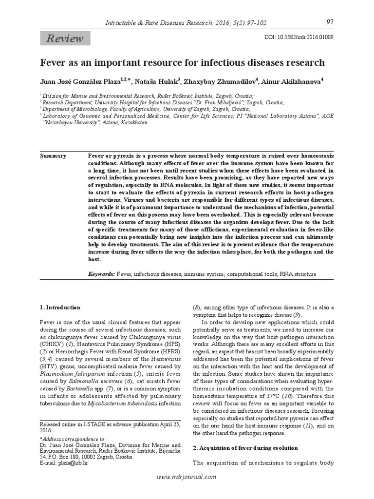 Review Fever As An Important Resource For Infectious Diseases Research