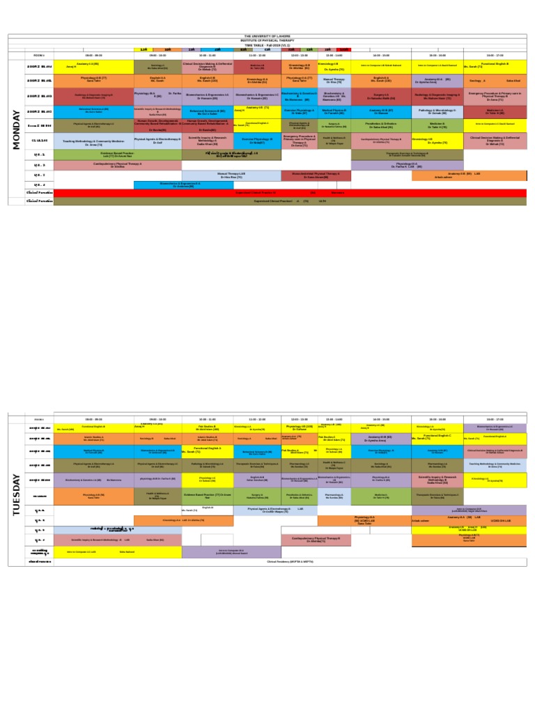 Final Time Table UIPT F 2019 | PDF | Physical Therapy | Clinical Medicine