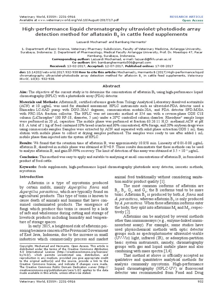 Aflatoxin by HPLC PDA PDF | PDF | High Performance Liquid ...
