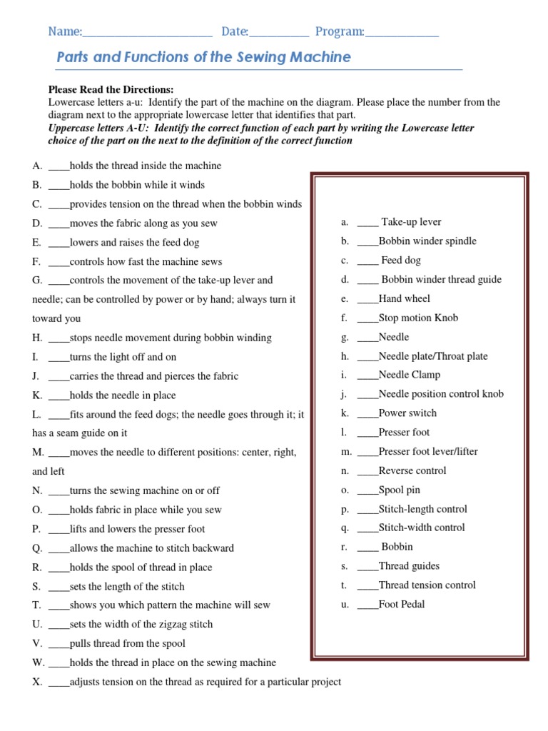 Parts and Functions of The Sewing Machine | PDF | Sewing Machine | Sewing