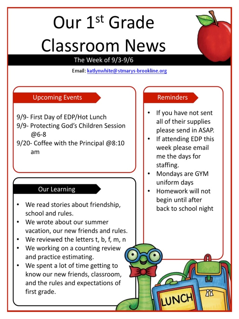 First Grade Newsletter 1 | PDF