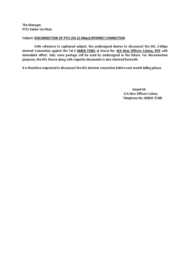 PTCL Interbet Disconnection | PDF