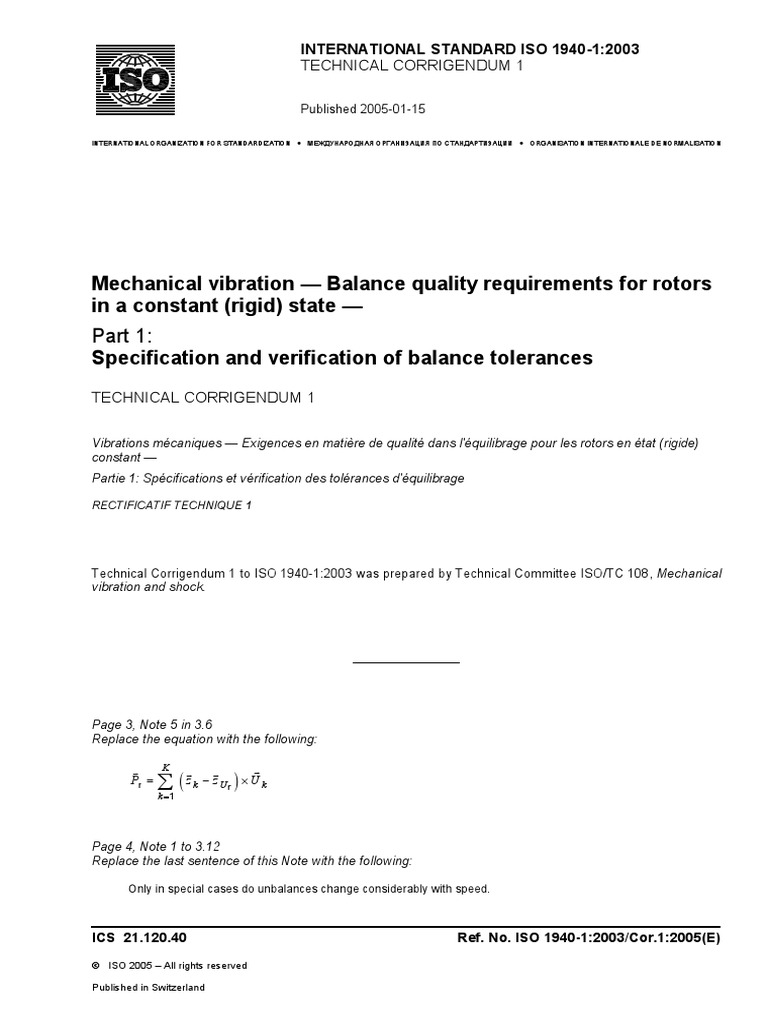 ISO 1940-1 Cor1-2005 PDF | PDF | Technology & Engineering