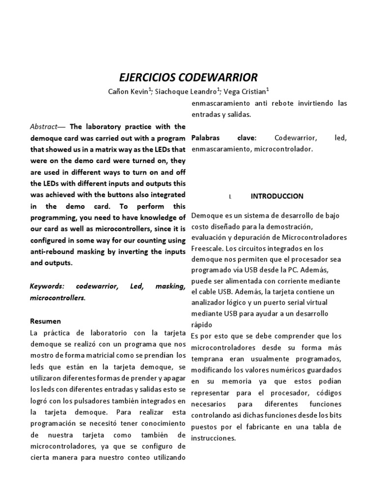 Ejercicios Codewarrior | PDF | Software | Tecnología digital