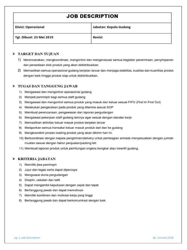 Job Description Contoh | PDF