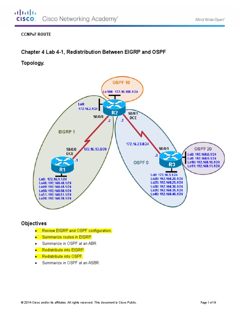 Chapter 4 Lab 4-1, Redistribution Between EIGRP and OSPF Topology | PDF | Computer Networking ...