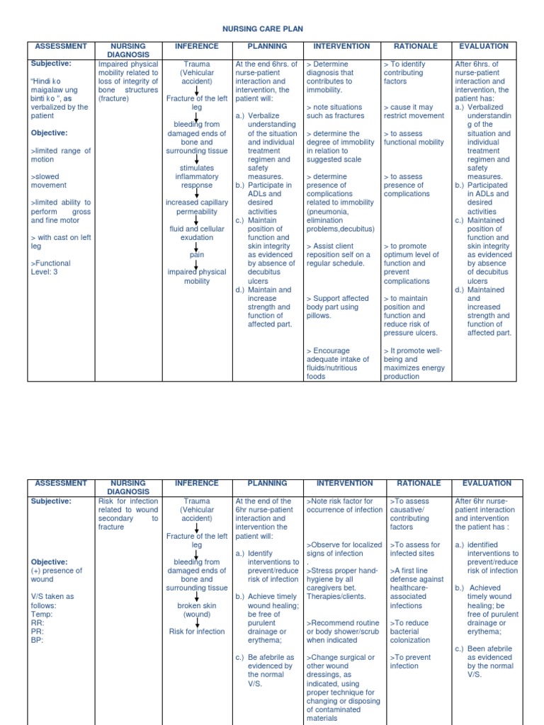 Nursing Care Plan Assessment Nursing Diagnosis Inference Planning ...