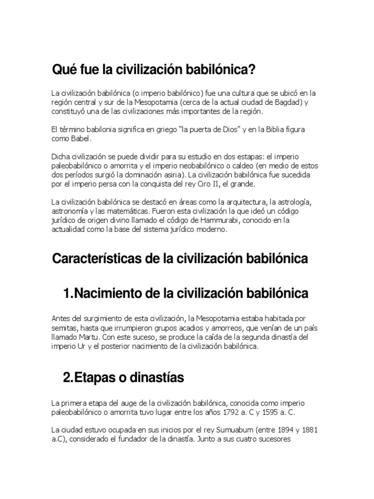 Civilización Babilónica: Historia y Legado | PDF | Babilonia | Babilonia