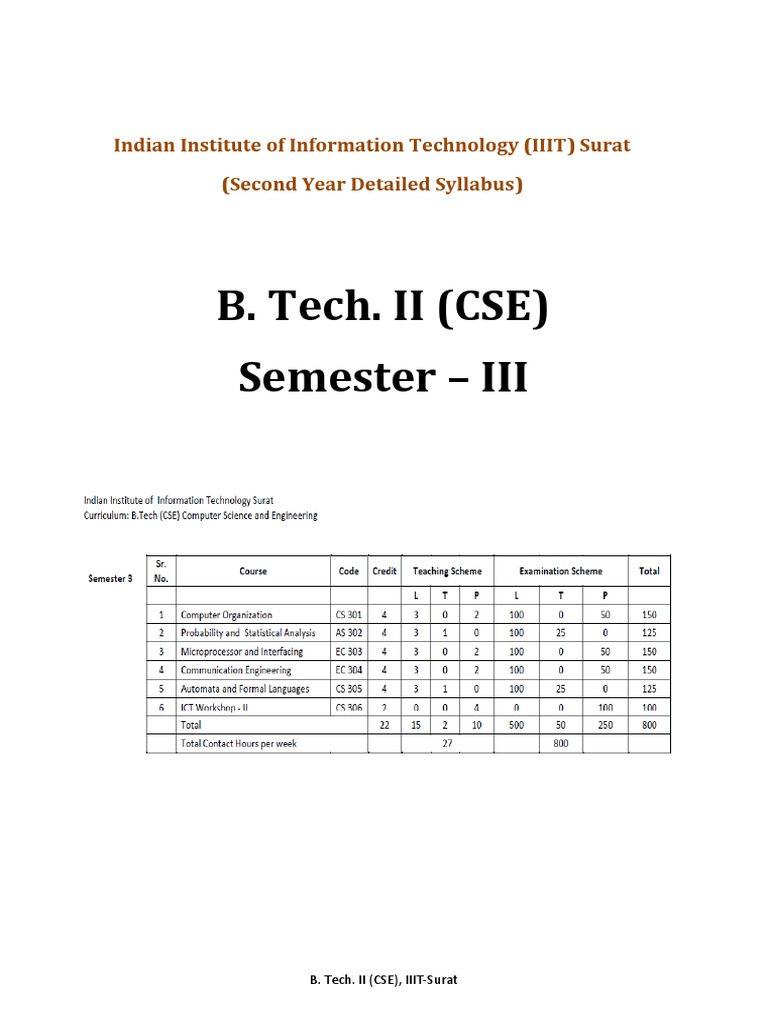 B. Tech. II (CSE) Semester - III: Indian Institute of Information Technology (IIIT) Surat ...