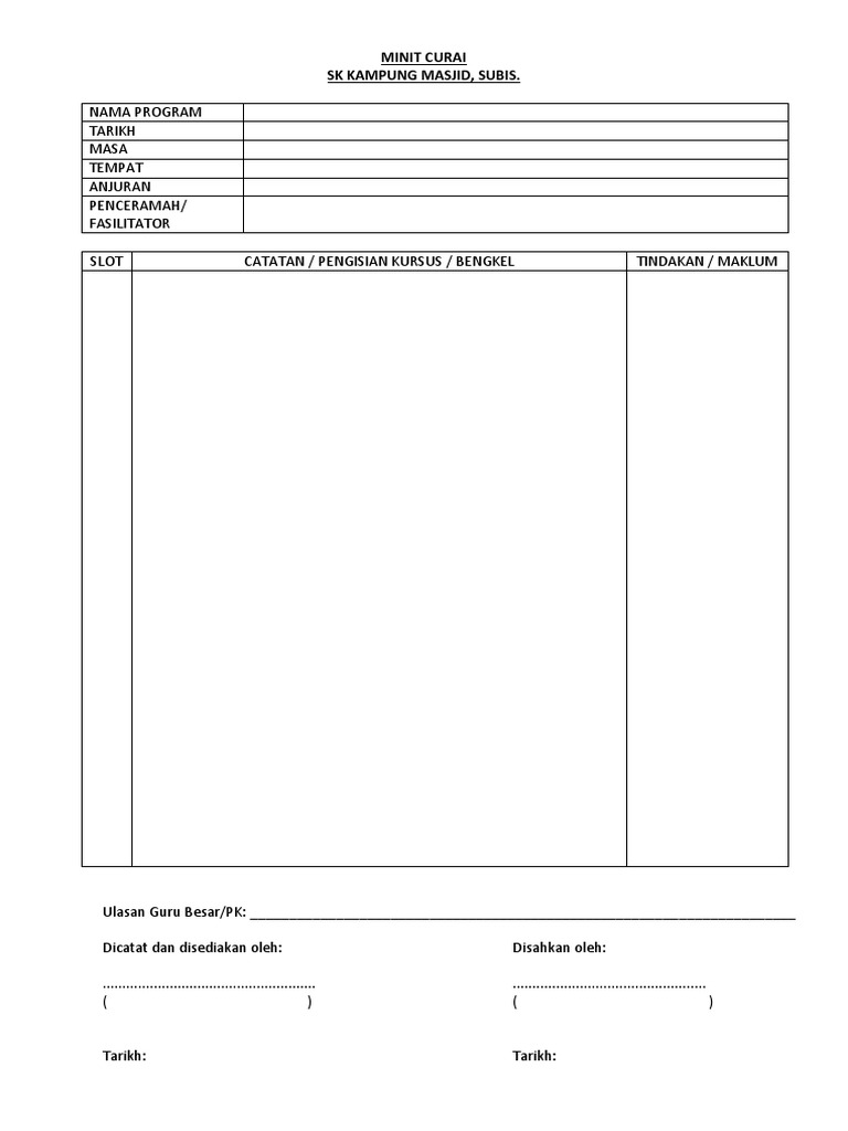 Borang Minit Curai | PDF