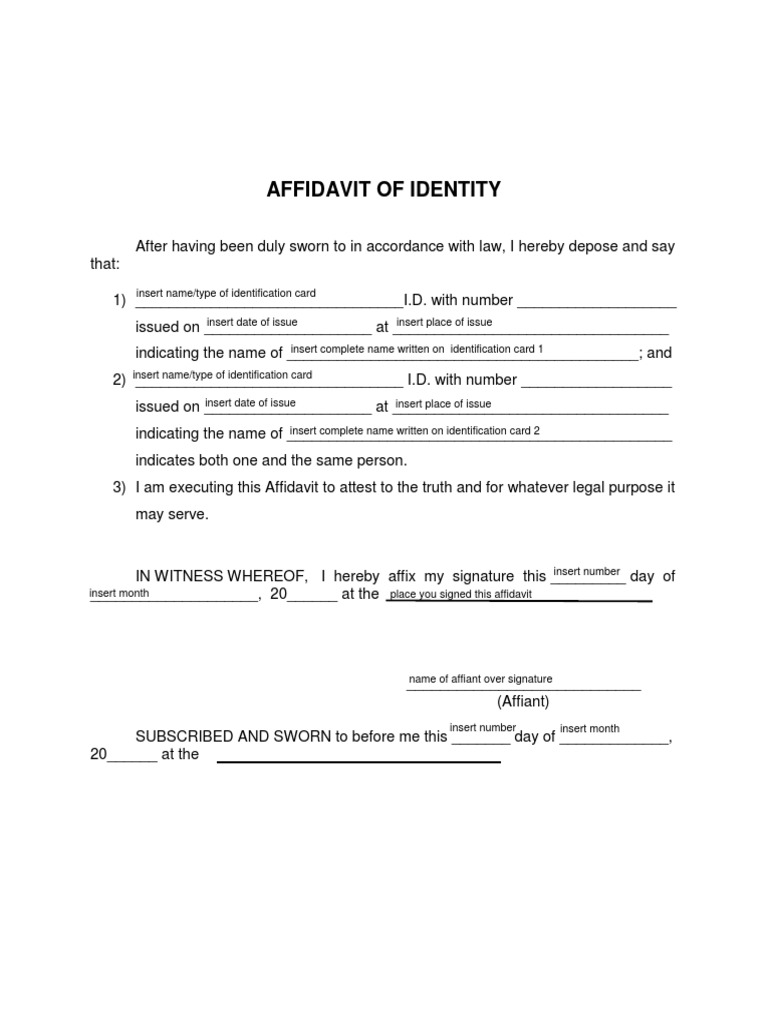 Affidavit of Identity PDF | PDF | Affidavit | Access Control