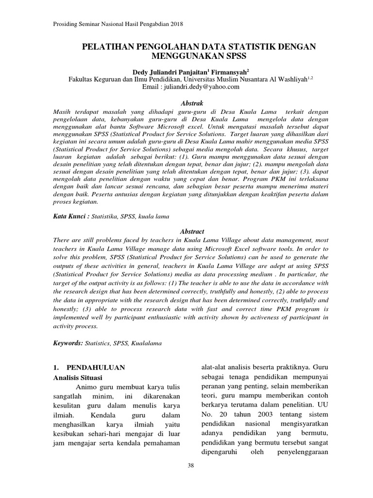 Pelatihan Pengolahan Data Statistik Dengan Menggunakan SPSS | PDF | Karier & Perkembangan | Seni