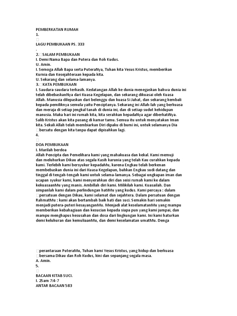 Teks Misa Pemberkatan Rumah | PDF