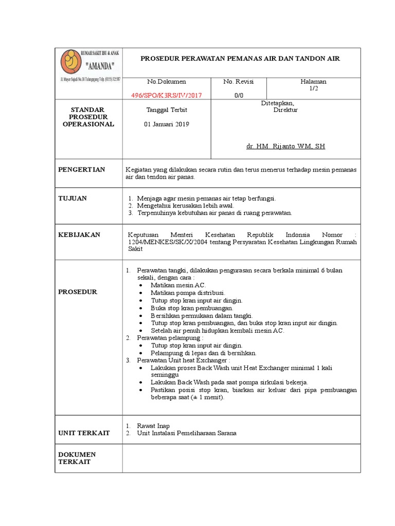 SOP Mesin Pemanas Air Fix | PDF