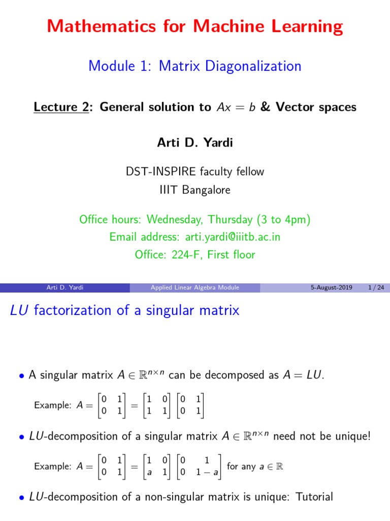 Mathematics For Machine Learning: Module 1: Matrix Diagonalization ...