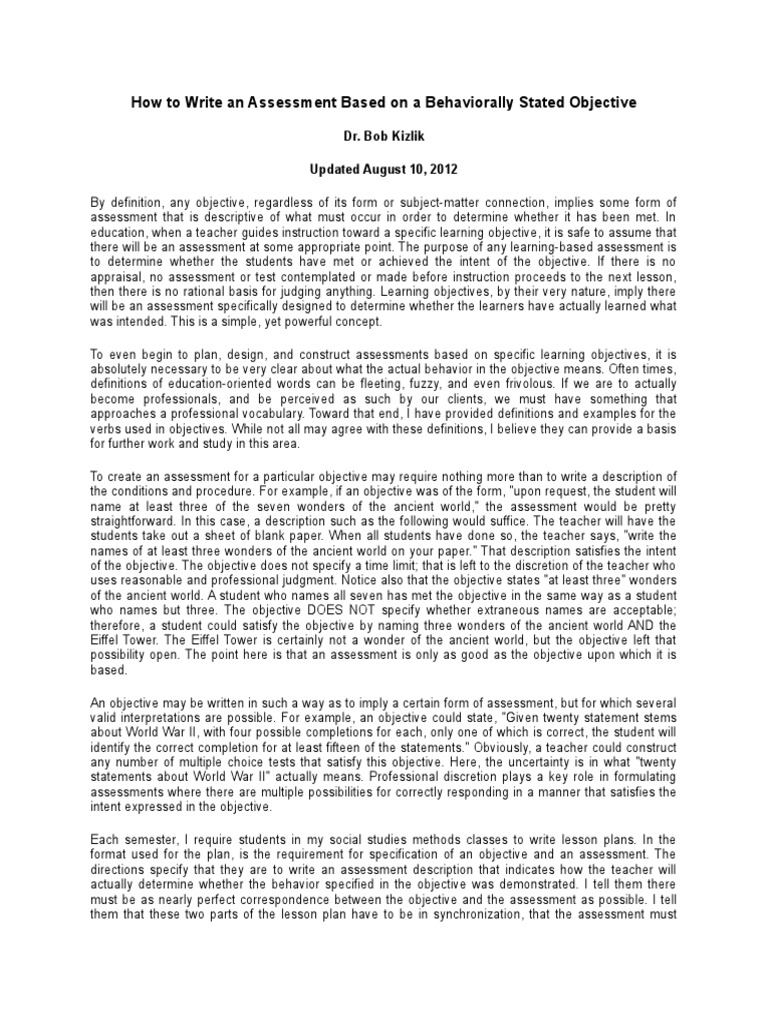 How To Write An Assessment | Download Free PDF | Educational Assessment ...