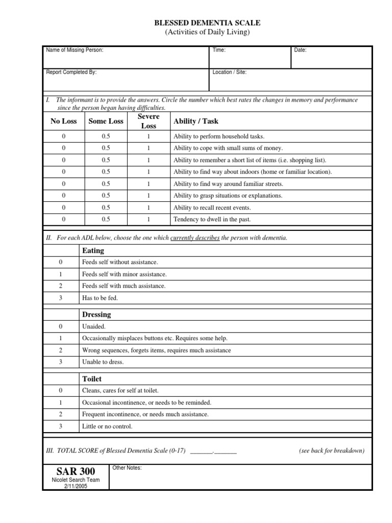 Blessed Dementia Scale: (Activities of Daily Living) | PDF | Alzheimer ...