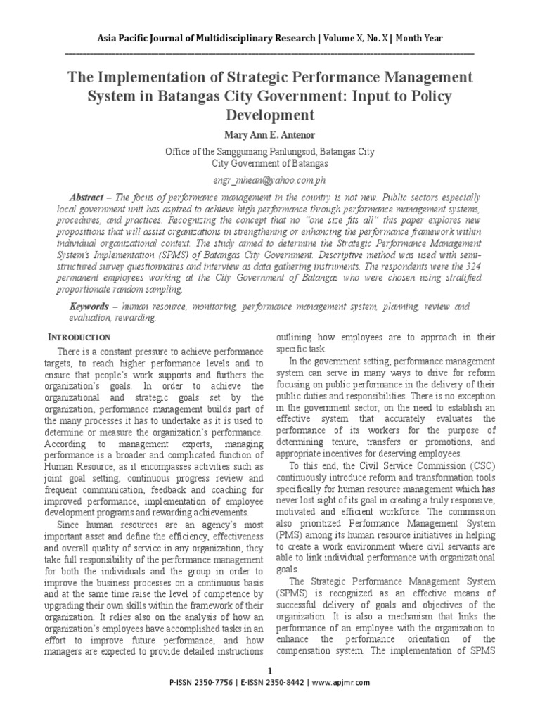 SPMS Implementation in Batangas City | PDF | Performance Management ...