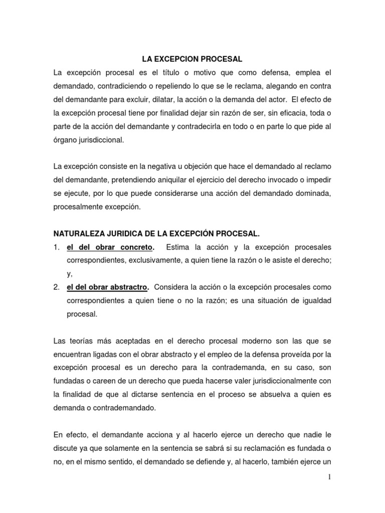 La Excepción Procesal | PDF | Ley procesal | Demanda judicial