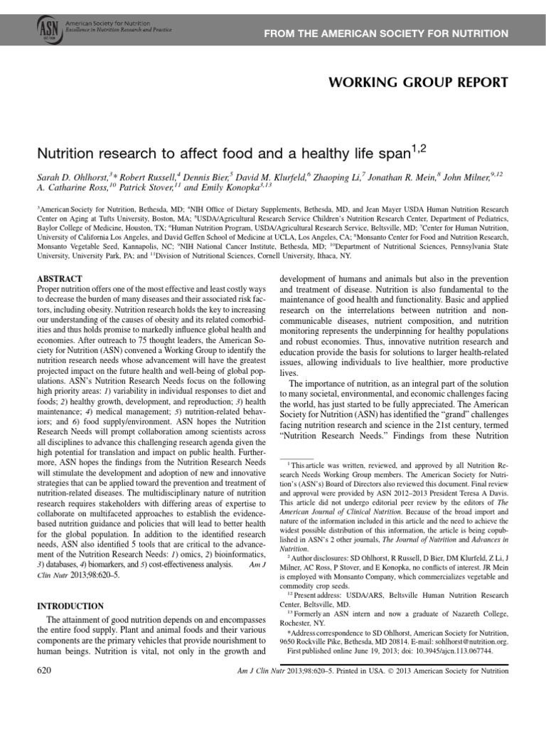 Nutrition Research To Affect Food and A Healthy Life Span: Working ...