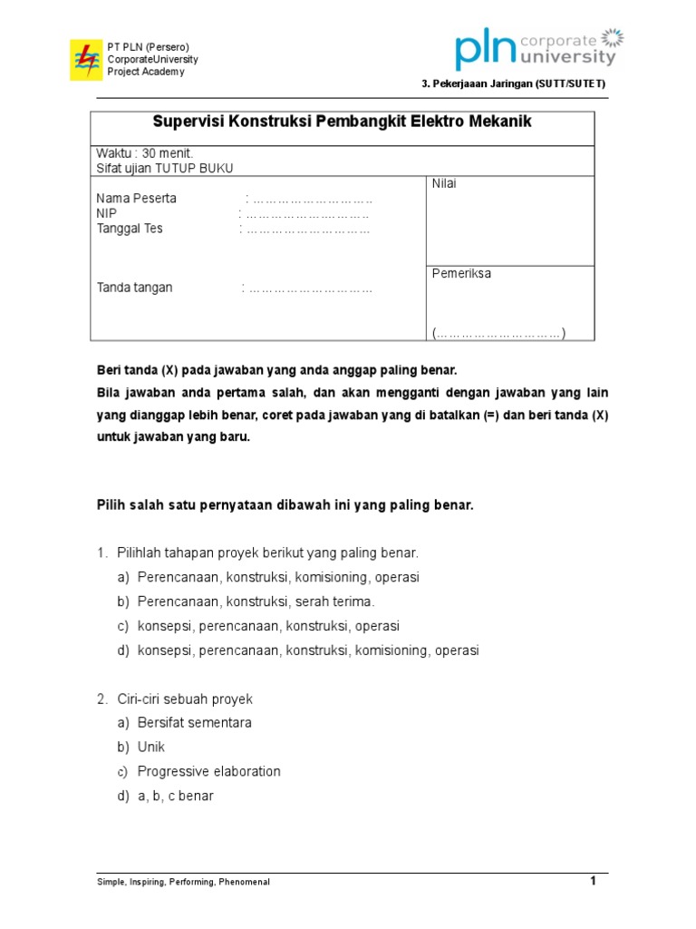 Soal SPV Kons Elektrik Jaringan | PDF