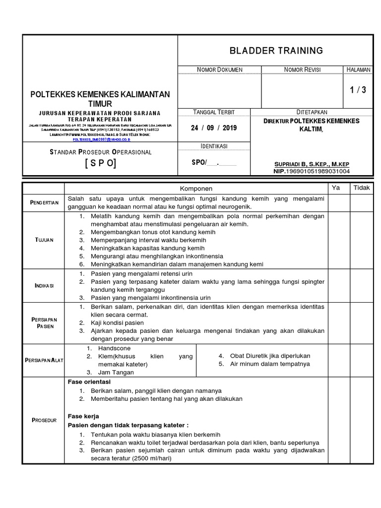 Sop Bladder Training | PDF