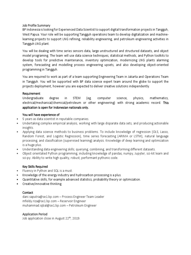 Data Scientist Job Advert 1563843237 PDF | PDF | Data Science | Engineering