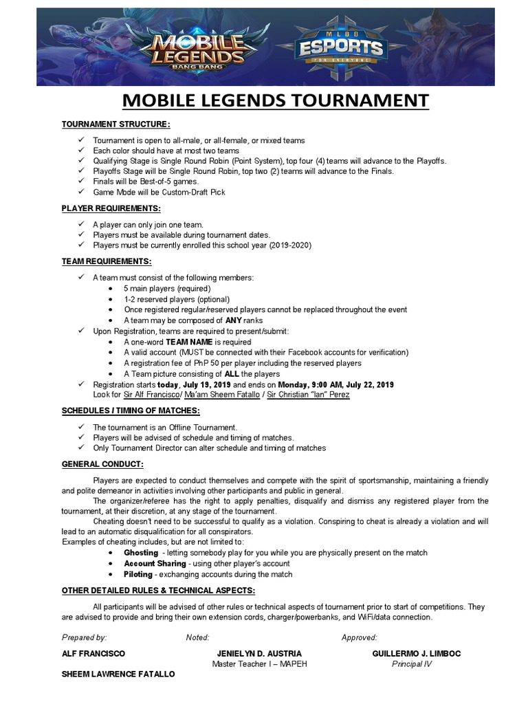 Mobile Legends Tournament | PDF | Tournament | Sports