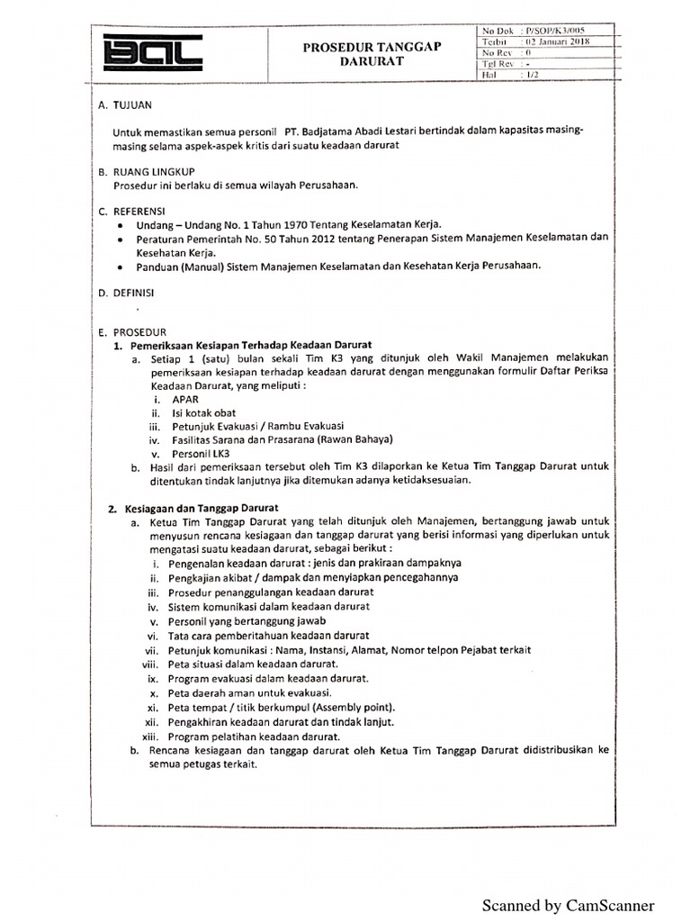 Prosedur Tanggap Darurat | PDF