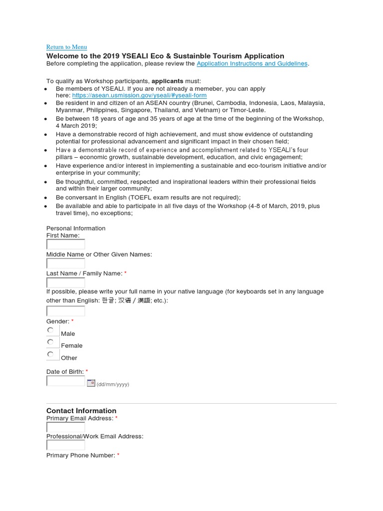 Welcome To The 2019 YSEALI Eco & Sustainble Tourism Application | PDF ...