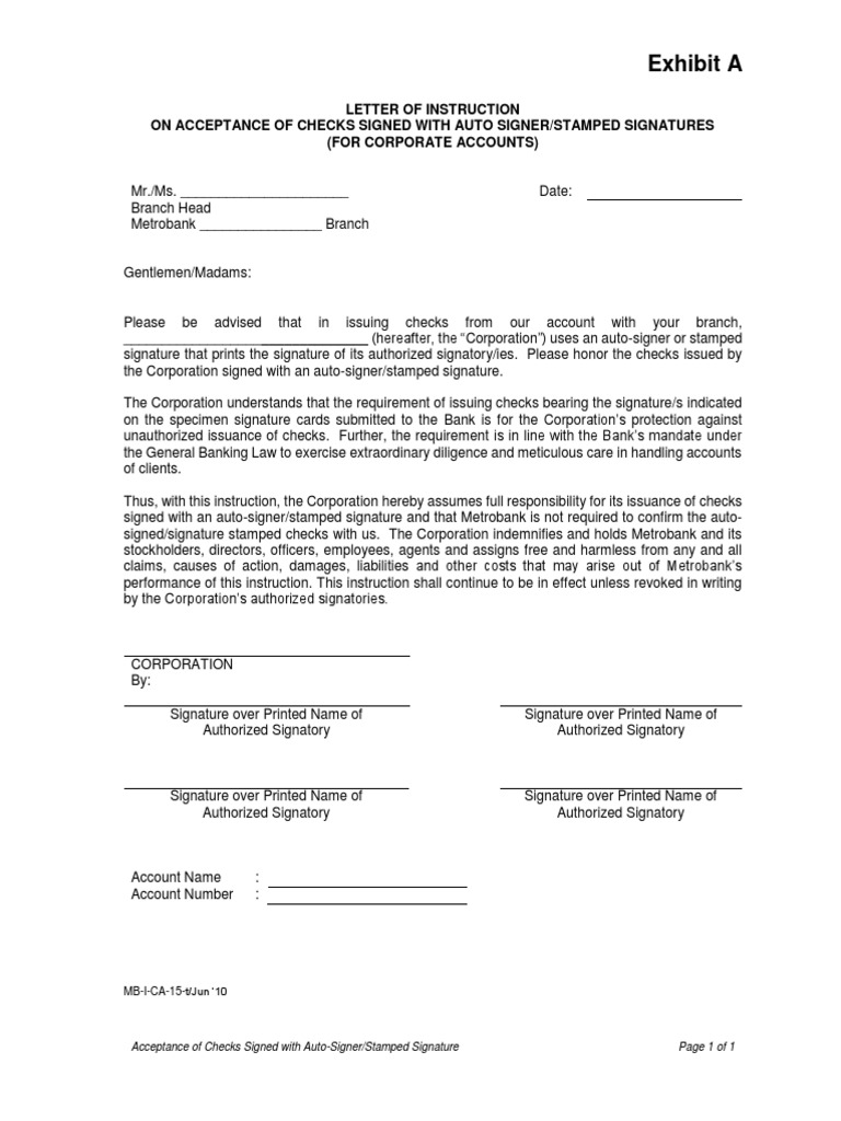 Authorization for Acceptance of Checks Signed with Auto-Signer or ...