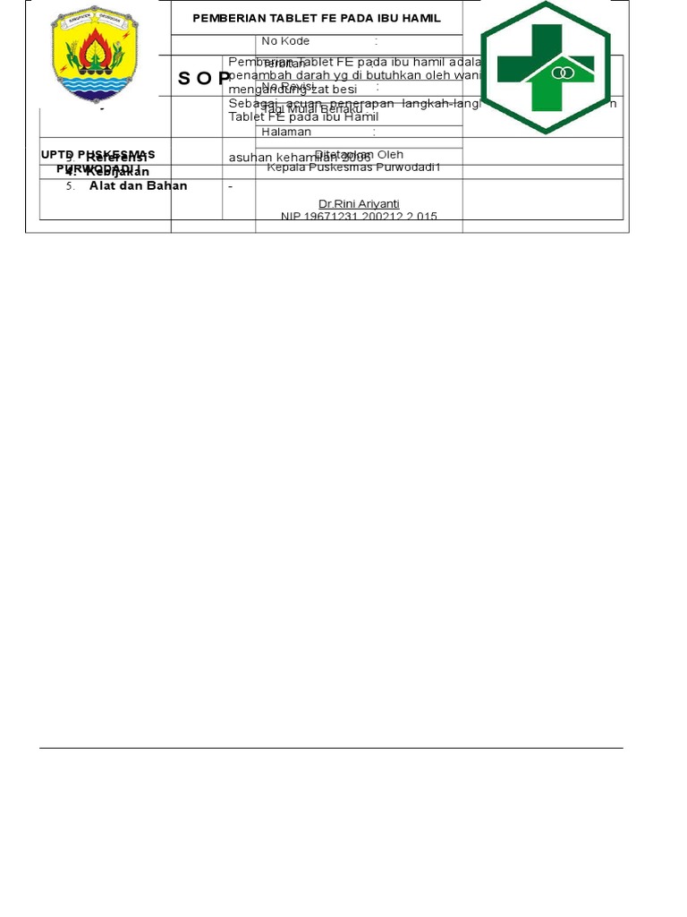 Sop Pemberian Tablet Fe | PDF