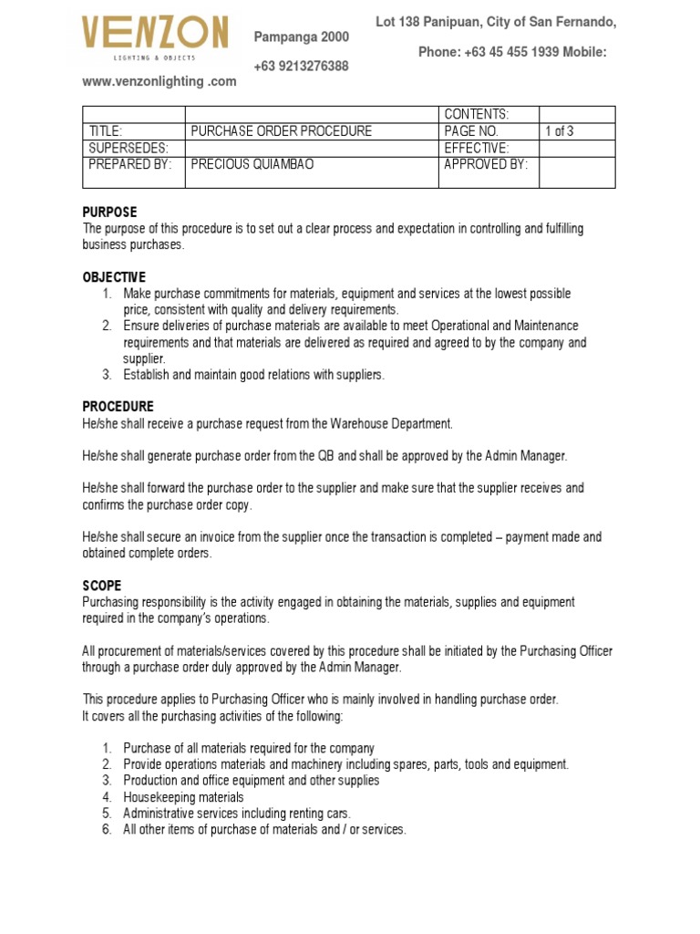 Sop Purchasing | PDF | Economies | Business