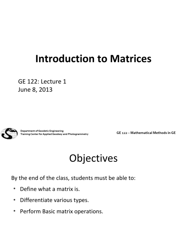 1 - Introduction To Matrices PDF | Download Free PDF | Matrix (Mathematics) | Euclidean Vector