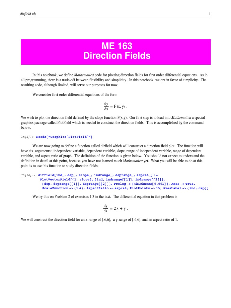 ME 163 Direction Fields: Dirfield - NB | Download Free PDF | Slope | Function (Mathematics)