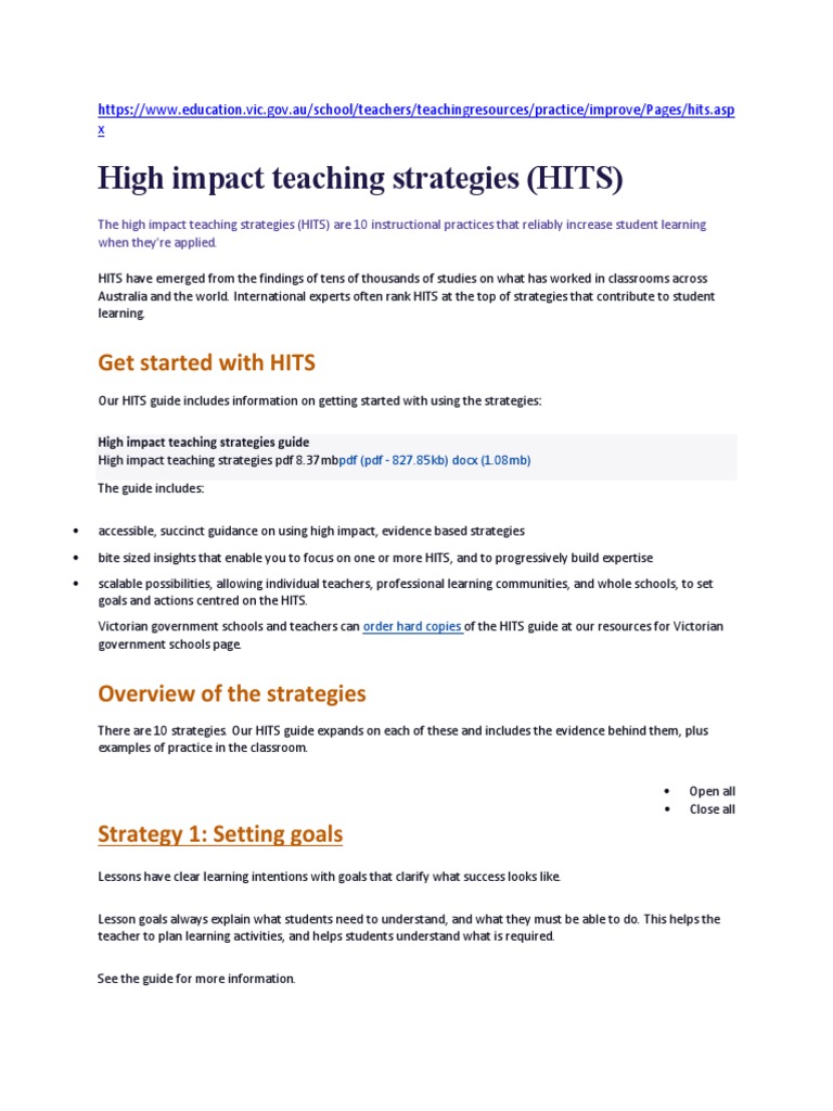 High Impact Teaching Strategies | PDF | Differentiated Instruction | Metacognition