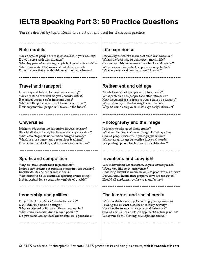 Speaking part 3 questions with answers