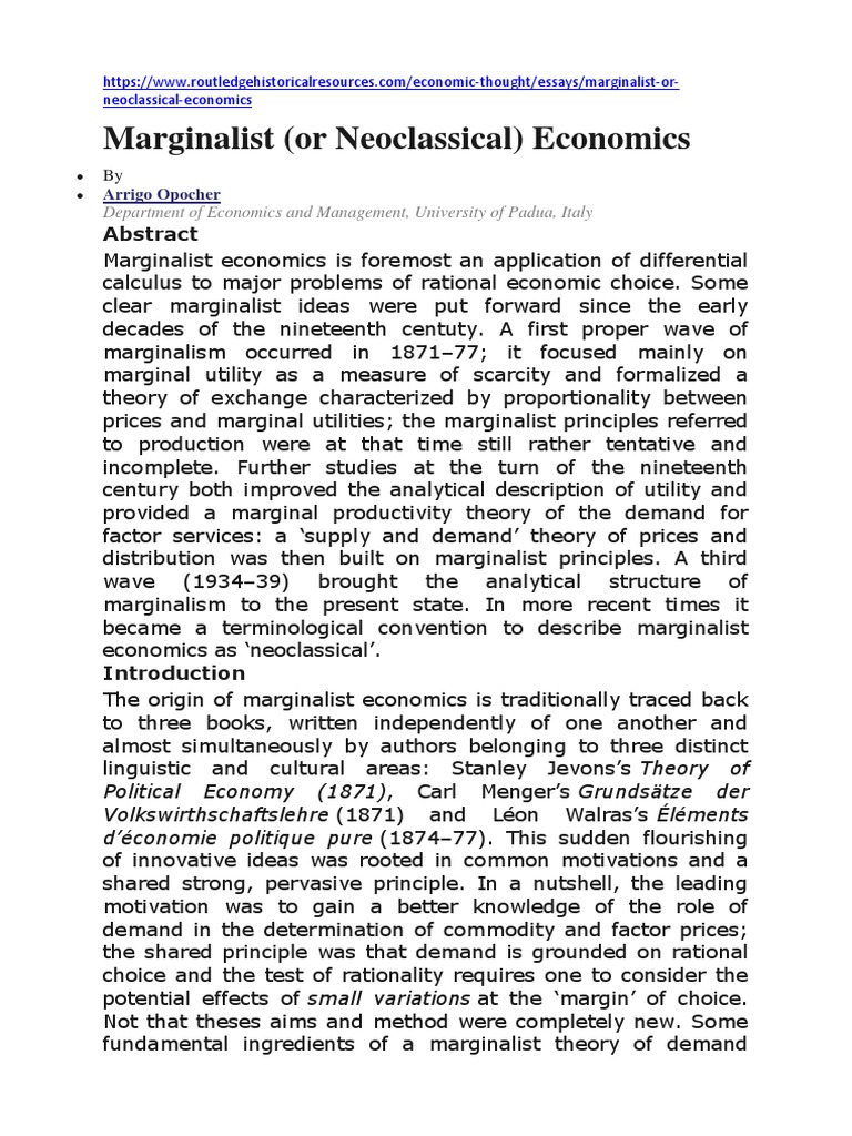 Marginalism Neoclassical | PDF | Marginal Utility | Neoclassical Economics
