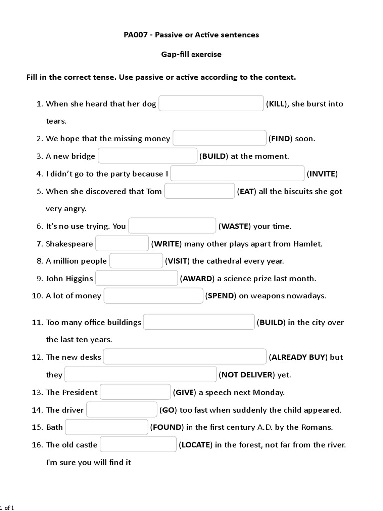 Active vs Passive Sentence Exercise | PDF