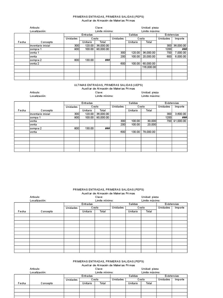 Formatos Ueps Peps y Precio Promedio 4 | PDF | Gestión de la cadena de suministro | Inventario