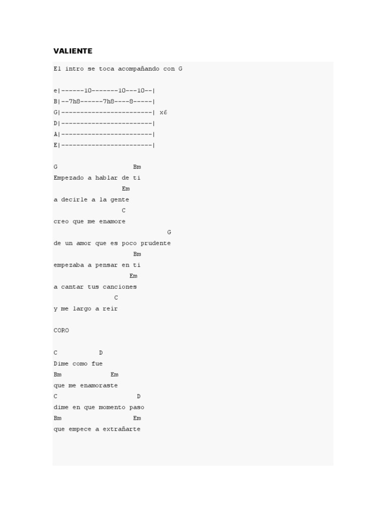 Acordes y letra de "Valiente" de Koko | PDF