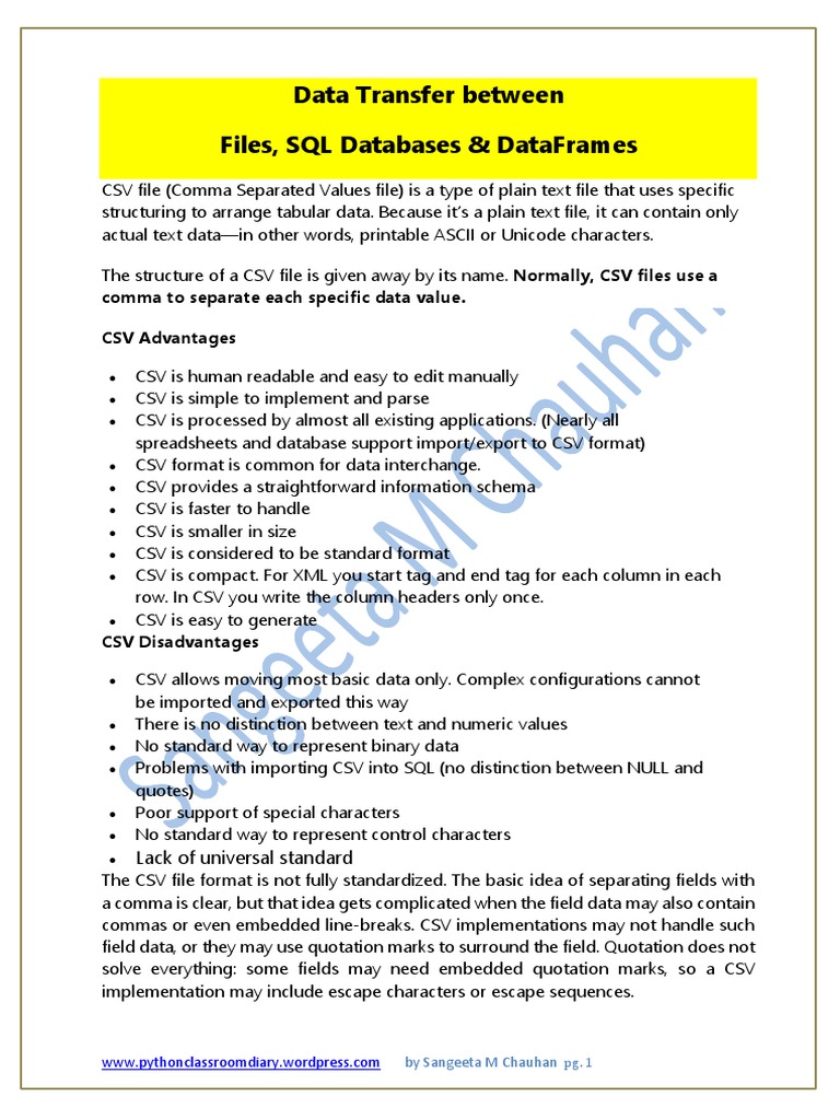 Data Transfer Between Files Sql Databases And Dataframes Comma To Separate Each Specific Data