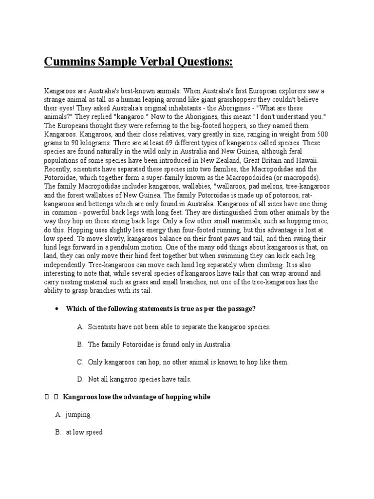 Cummins Sample Verbal Questions | PDF