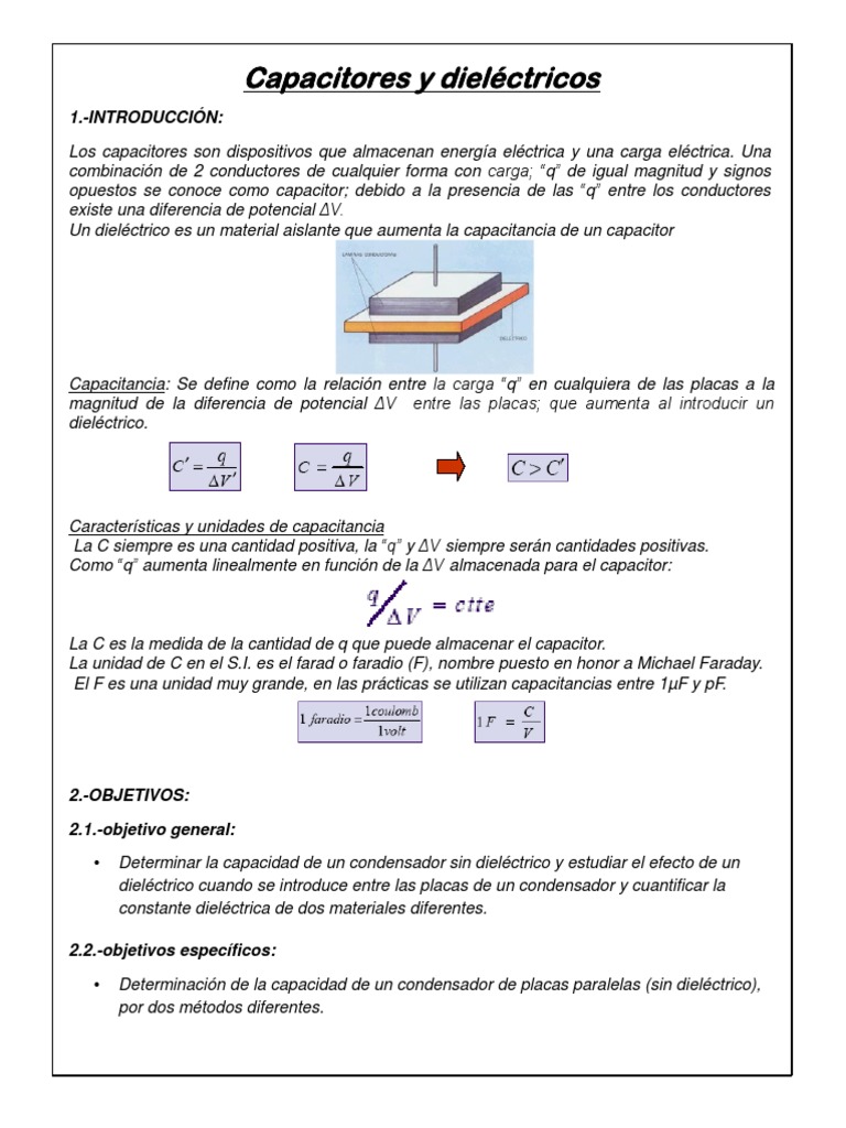 Practica 4 Capacitores y Dielectricos | PDF | Capacidad | Condensador