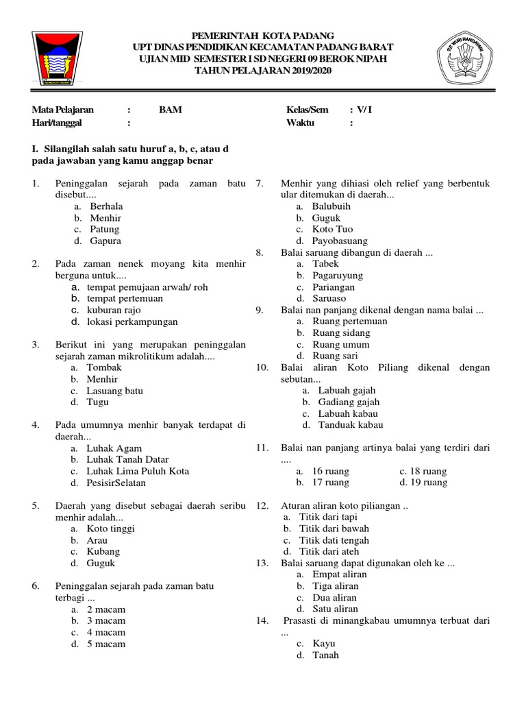 Soal Bam Mid Sem 1 2019.2020 | PDF