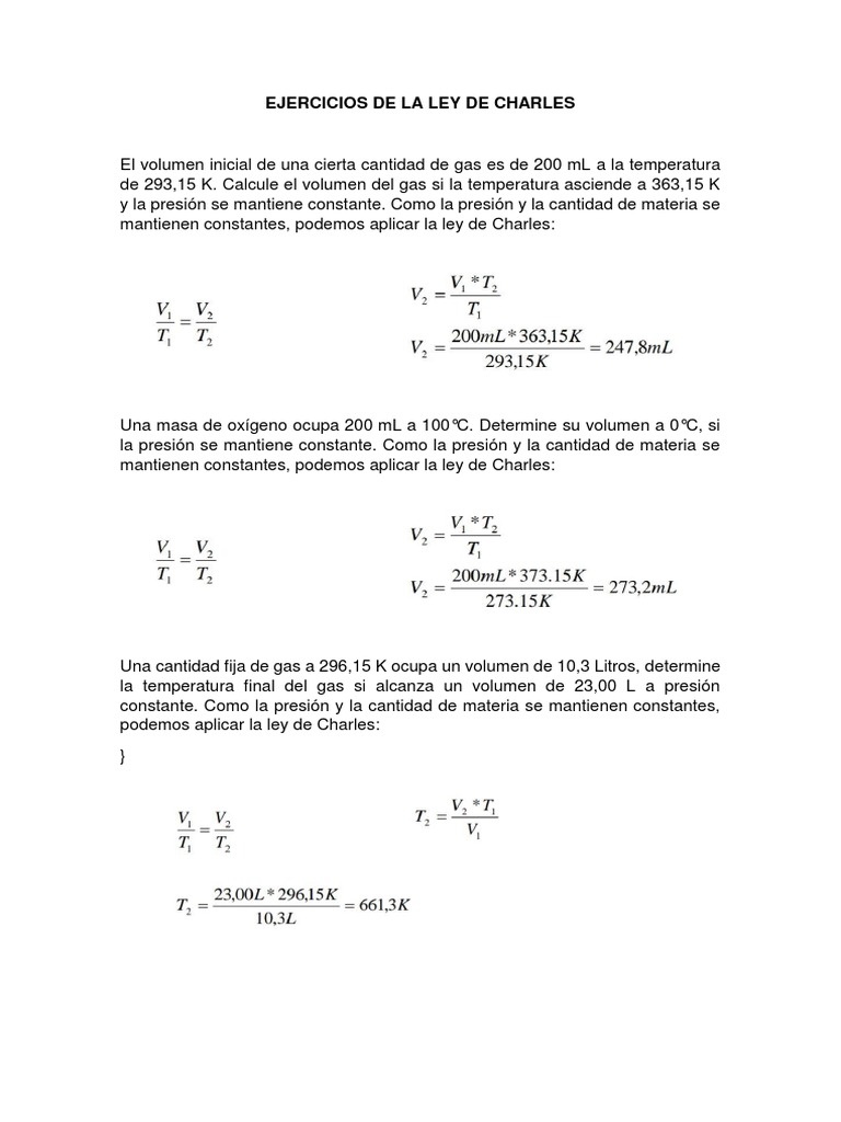 Ejercicios resueltos sobre las leyes de los gases ideales (Ley de Charles, Ley de Boyle y Ley de ...