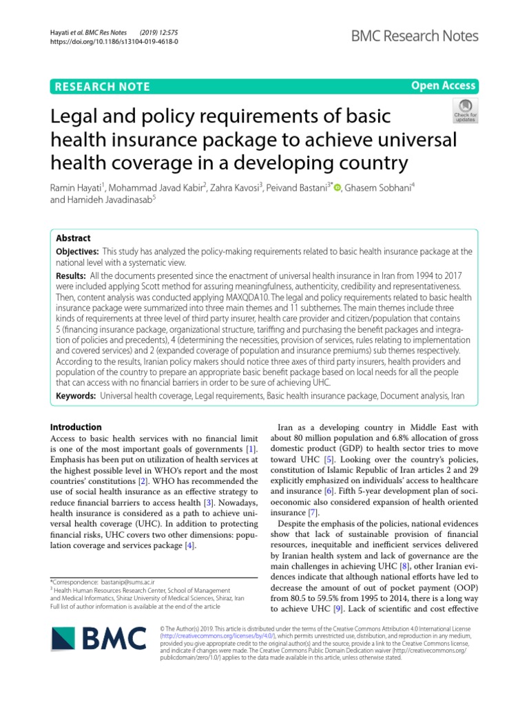 Legal and Policy Requirements of Basic Health Insurance Package To ...