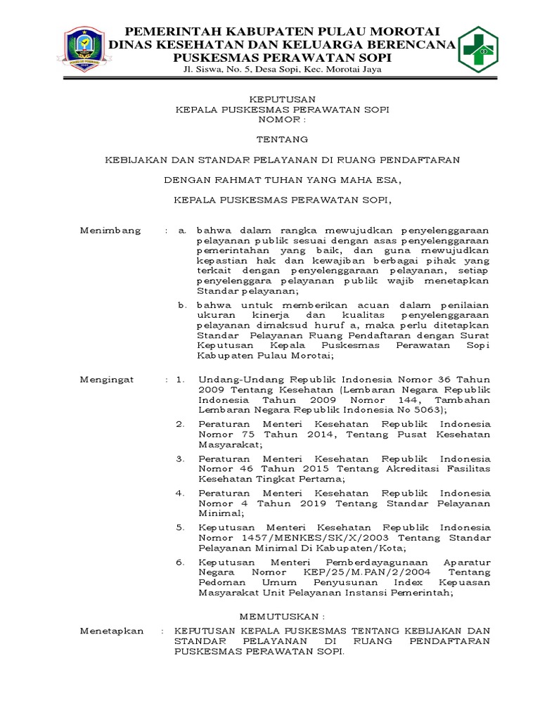 SK Pelayanan Ruang Pendaftaran | PDF